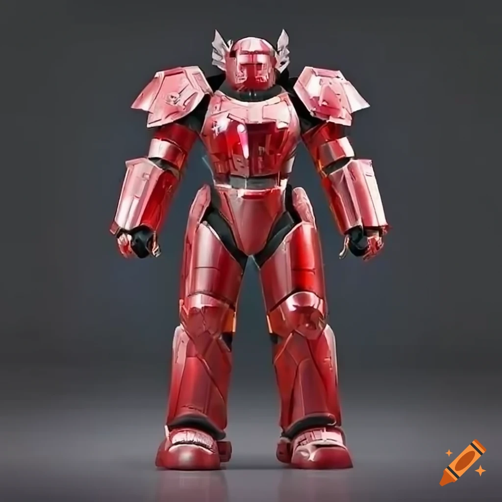 Full body power armor made of red crystals on Craiyon