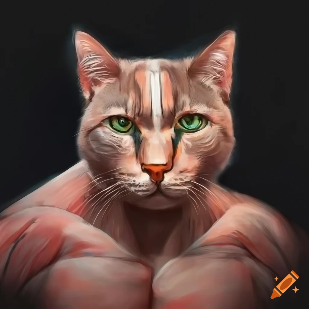 Impressive and handsome muscular cat with a human body in an ...