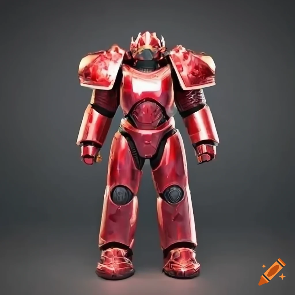 Full body power armor made of red crystals on Craiyon