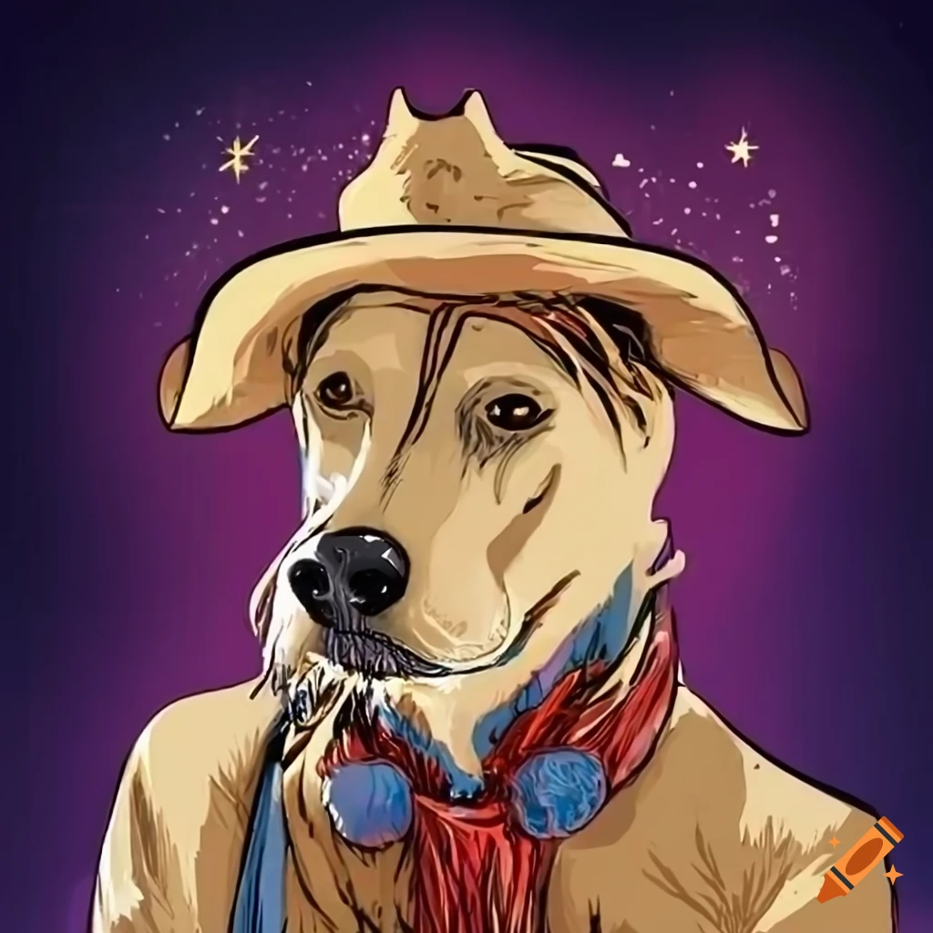 Blond space cowboy dog drawing on Craiyon