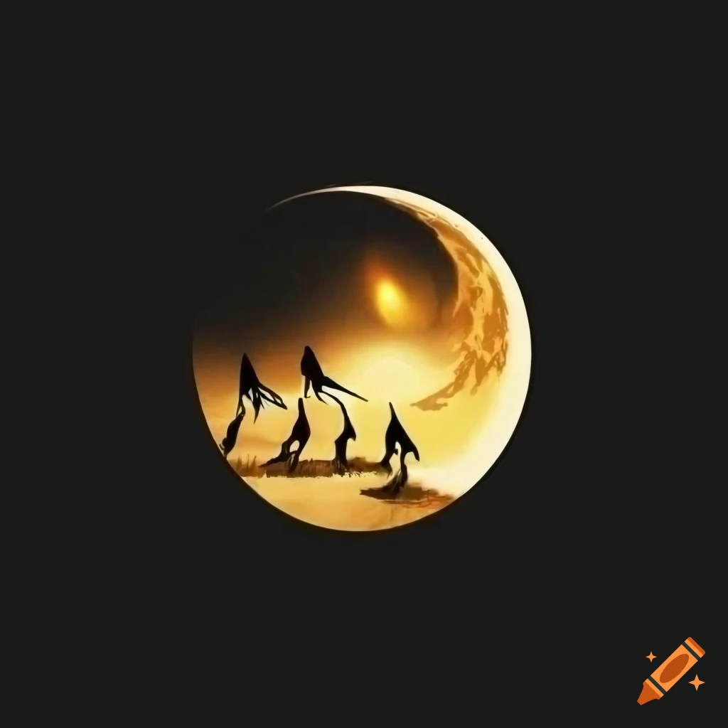 Logo with four wolves in a gold and black design under the moon and ...