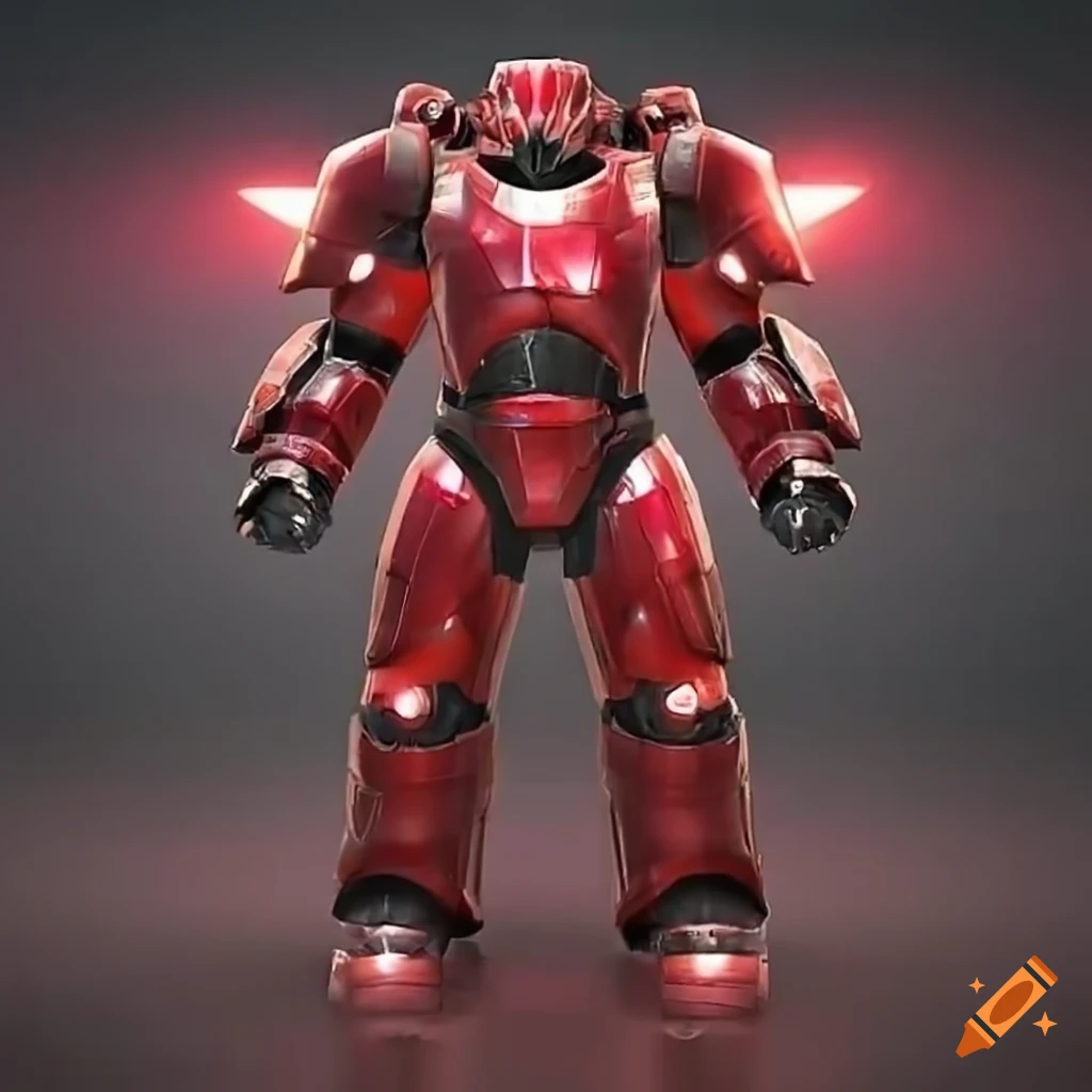 Full body power armor made of red crystals on Craiyon