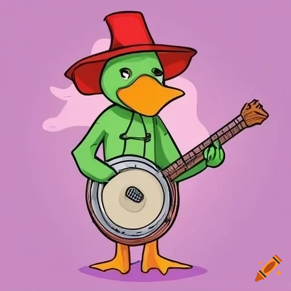 Singing duck with a hat playing a banjo on Craiyon