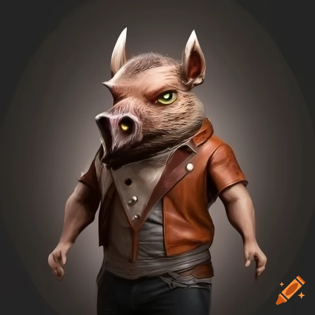 Anthropomorphic boar in a leather shirt on Craiyon