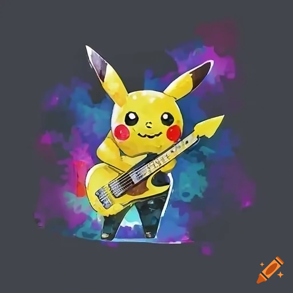 Pikachu playing an electric guitar on stage on Craiyon