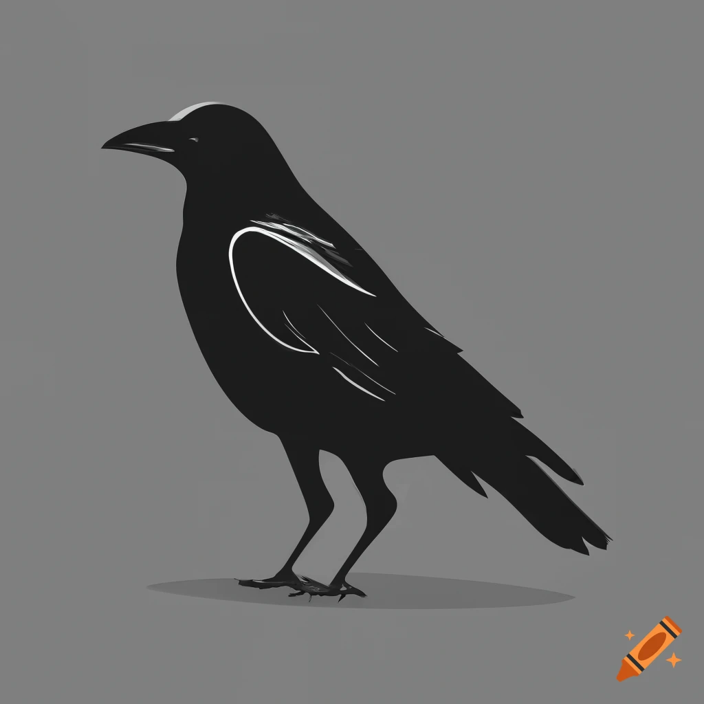Crow perched on a crescent moon in a black and white vector drawing on ...