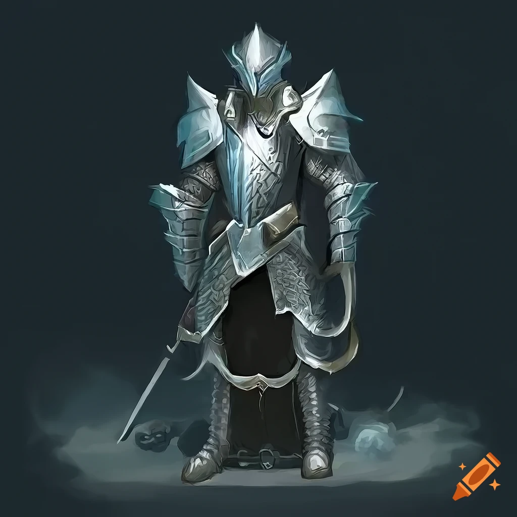 Male silver dragon warlock knight in armor with magical aura, full body ...