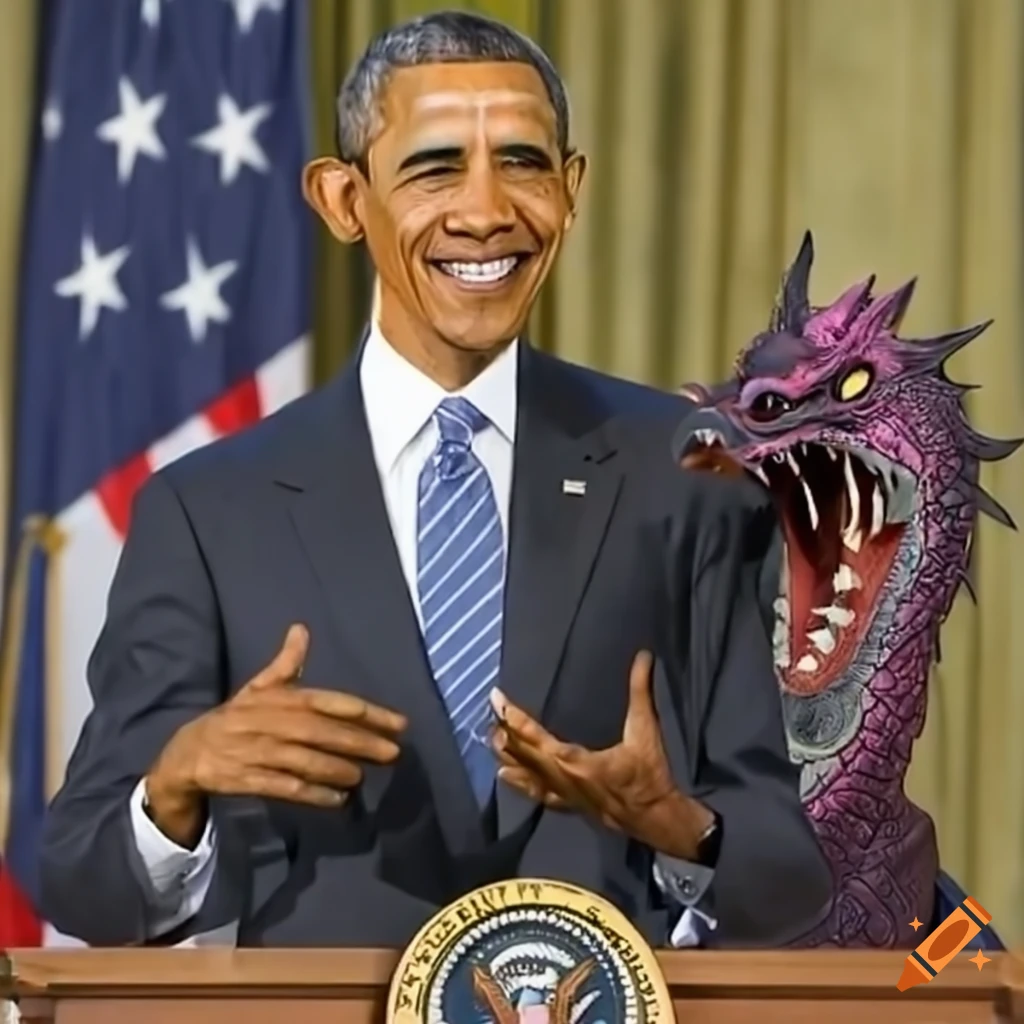 Barack Obama with a sword next to a dead dragon on Craiyon