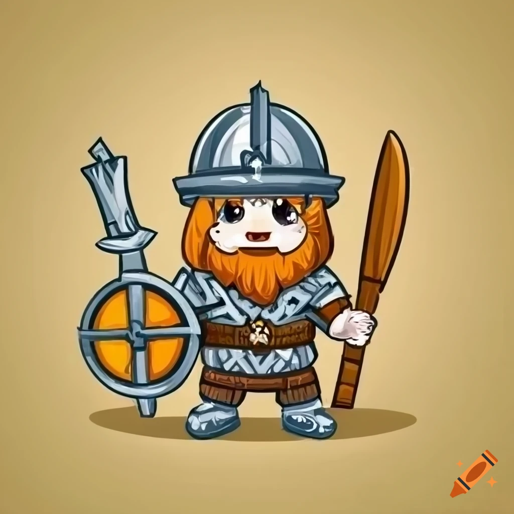 Kawaii viking with shield surrounded by skulls on Craiyon