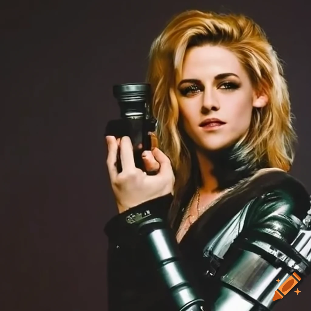 Kristen stewart as barbarella, space explorer in shiny armor on Craiyon