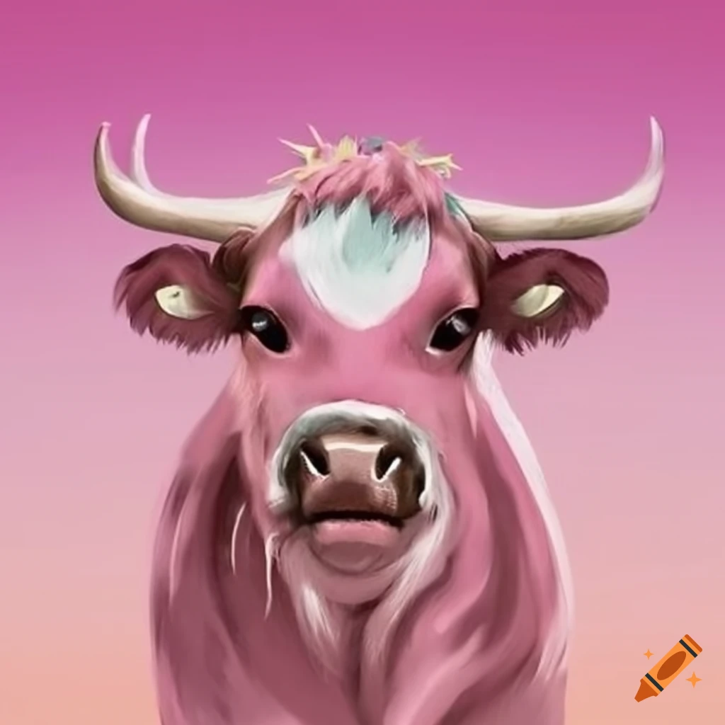 Fluffy cow with a playful pink appearance on Craiyon