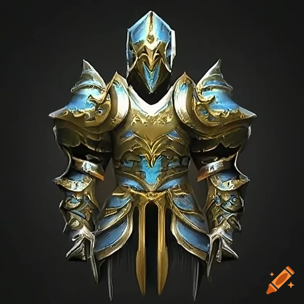 Front view of exalted magic armor on Craiyon