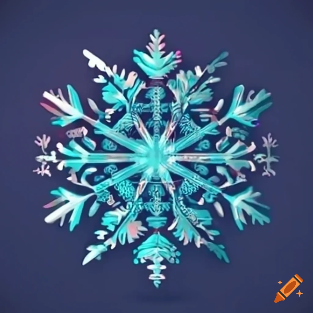 Detailed magnification of a snowflake on Craiyon