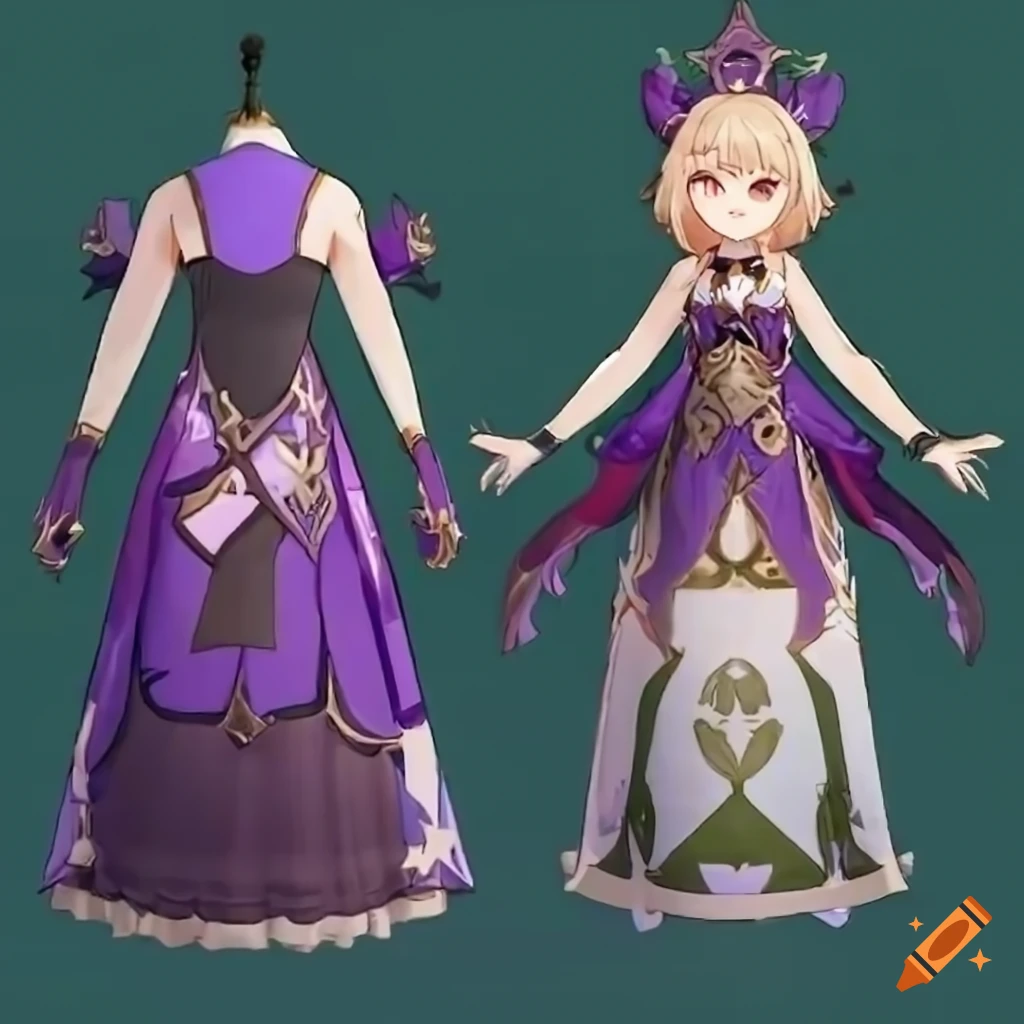 Detailed dress inspired by Genshin Impact style with algae, pearls, and ...