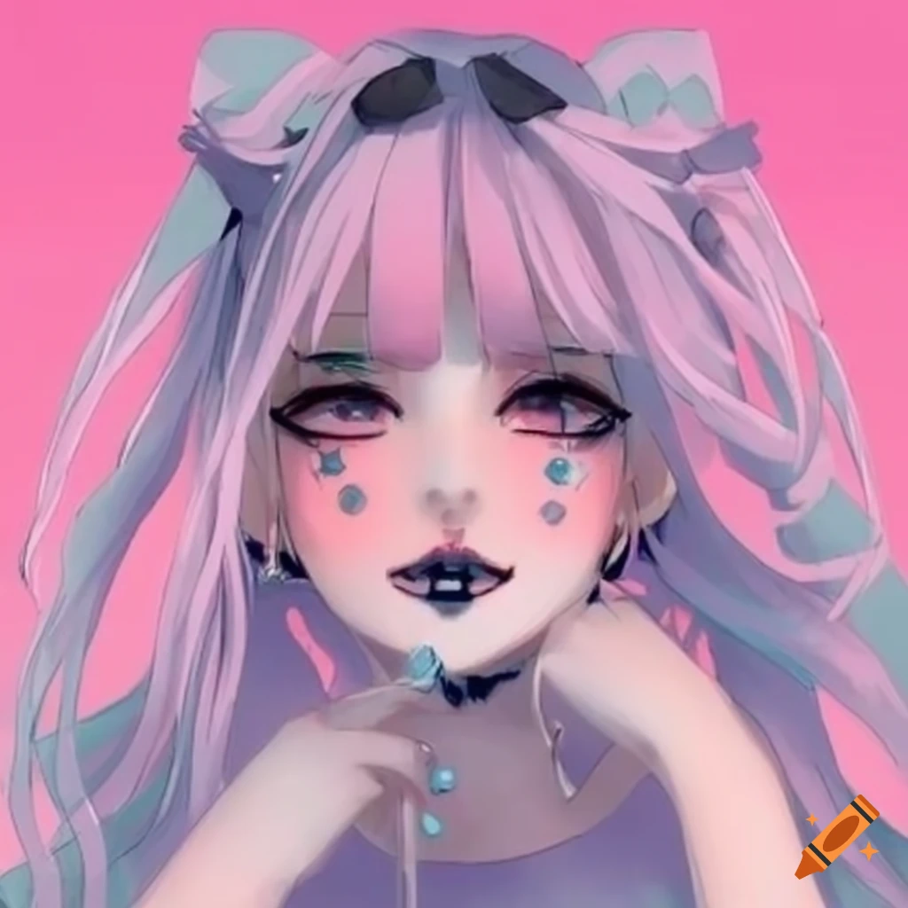 Cute pastel goth anime girl character on Craiyon