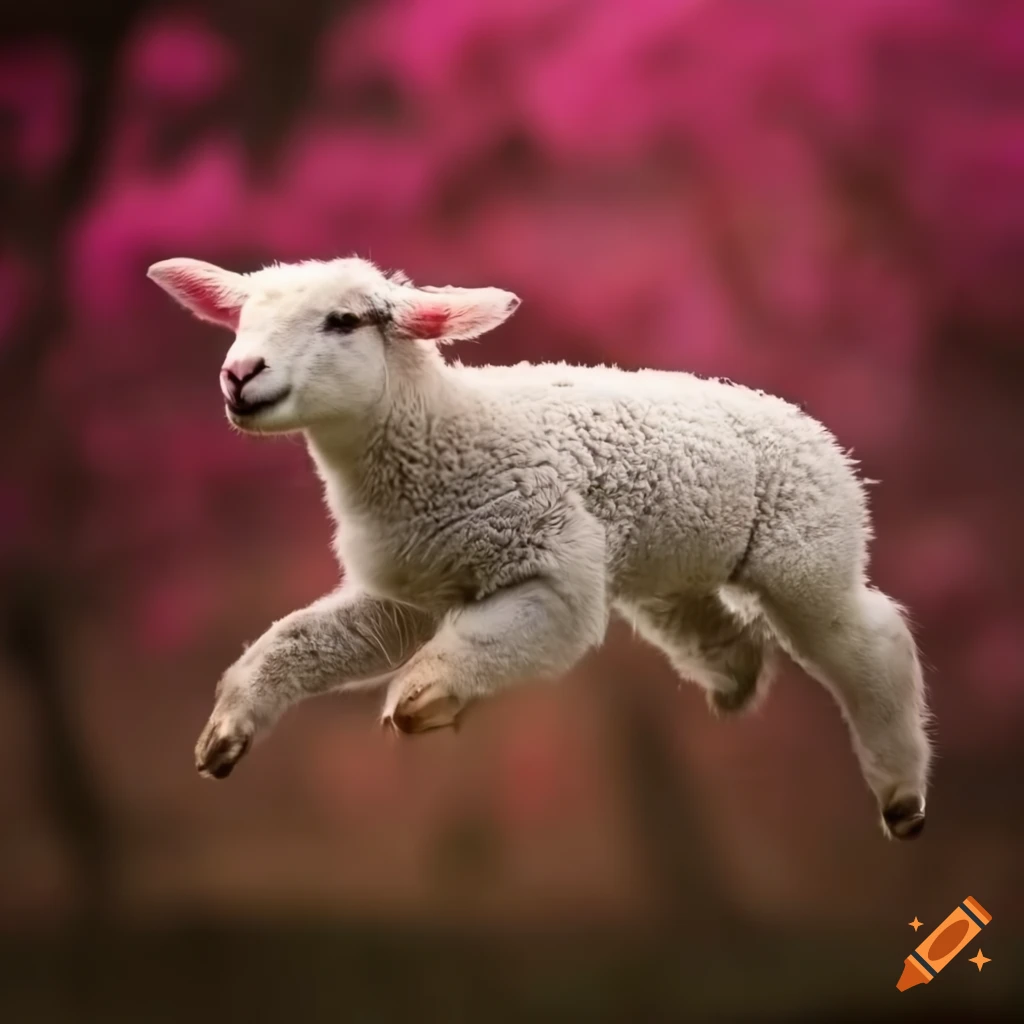 Jumping lamb in munich with a spring background on Craiyon