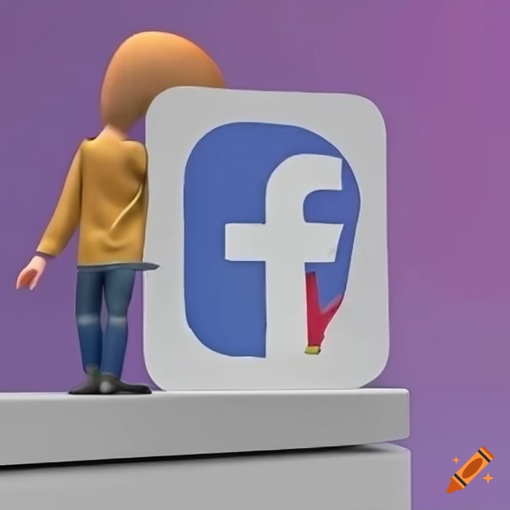 3d illustration of an animated character sitting on facebook logo on ...