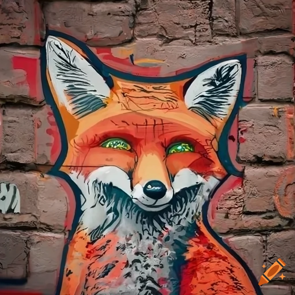Red fox graffiti art on a castle wall on Craiyon