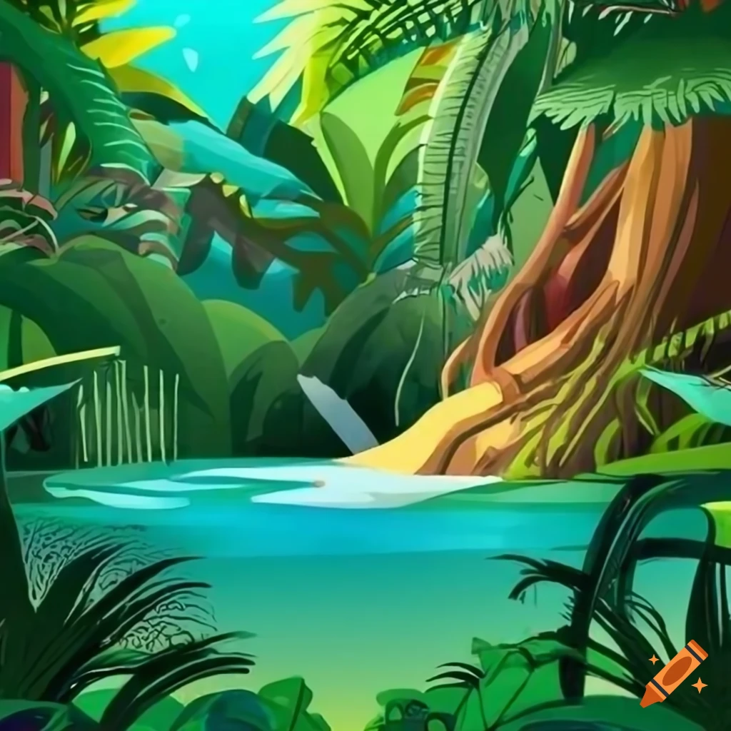 Cartoon tropical rainforest on Craiyon