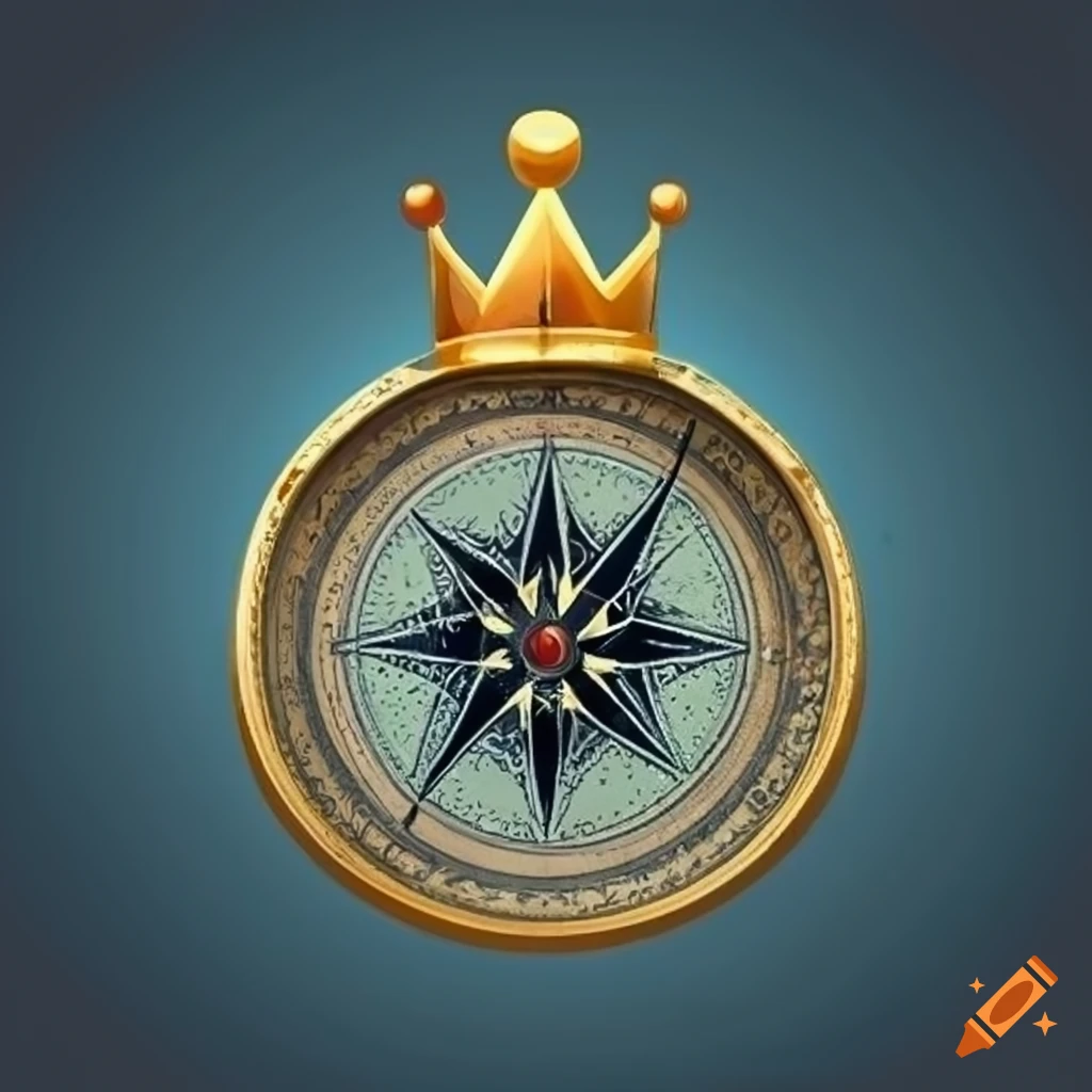 Royal crown compass with a medieval style robe, icon for a mobile game ...