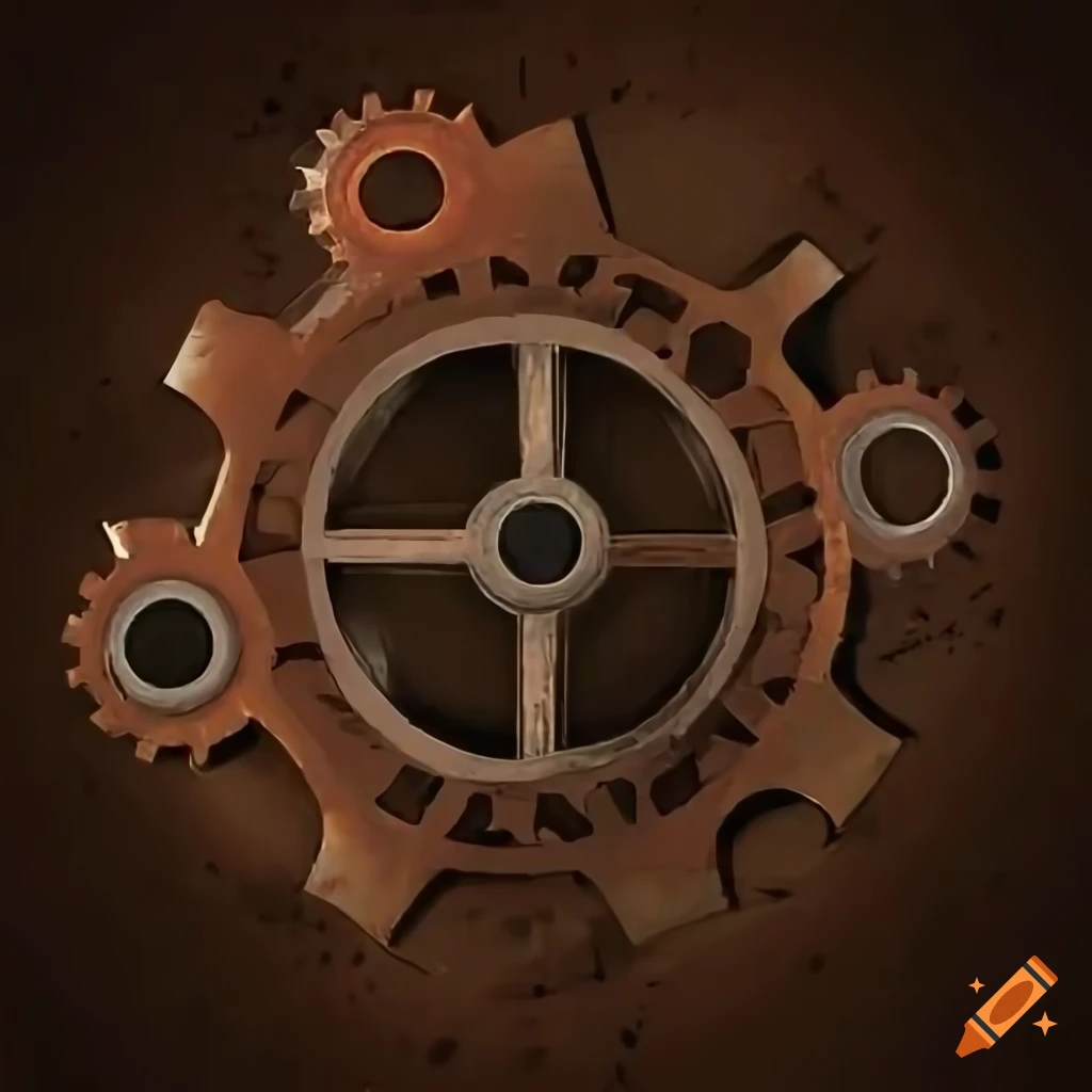 2D vector mechanical shape abstract with realistic gears in a rusty ...