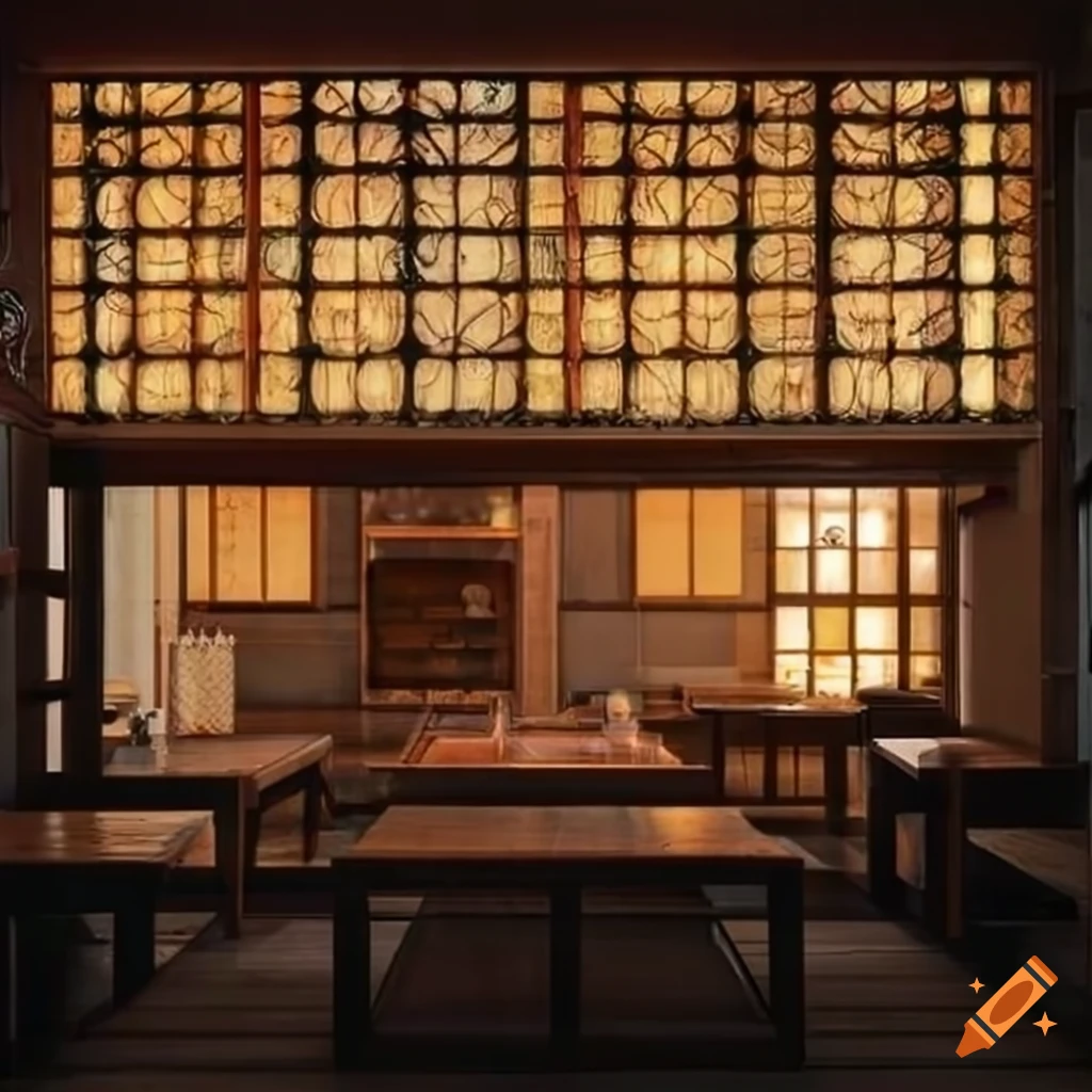 Japanese coffee shop with stained glass windows and tatami mats on Craiyon