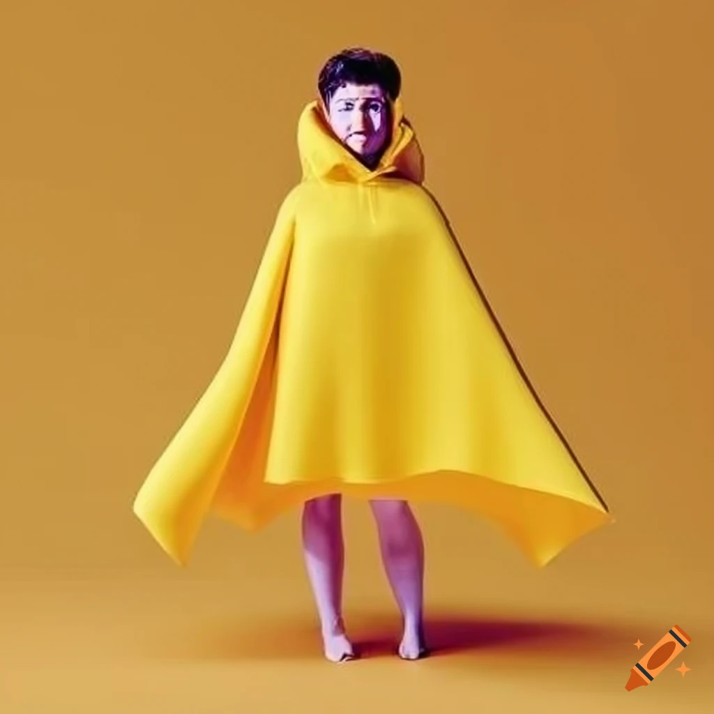 Yellow cape flowing on a short and pudgy body on Craiyon