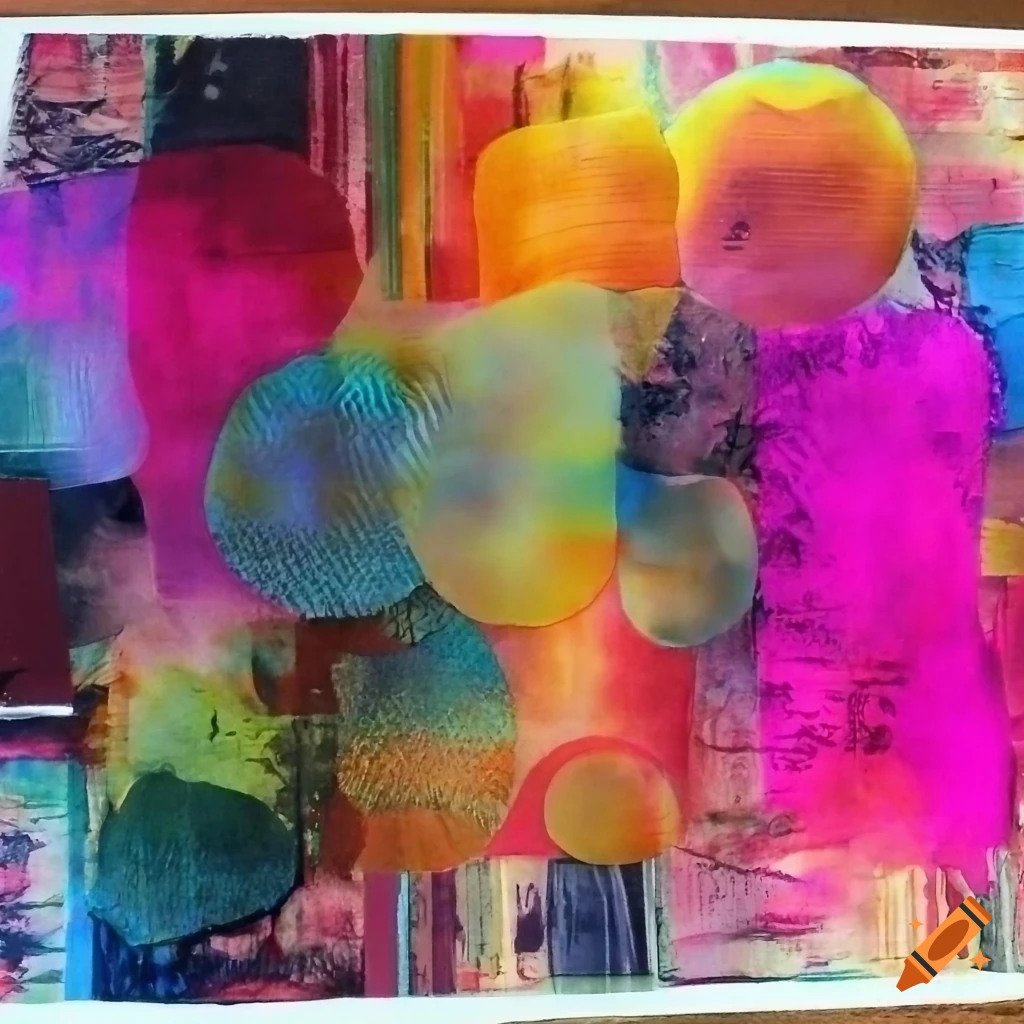 Multilayered mixed media collage with vibrant textures and high ...