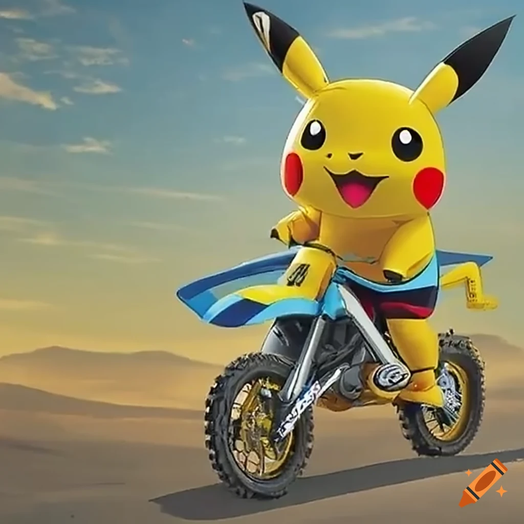 Pikachu riding a motocross bike on Craiyon