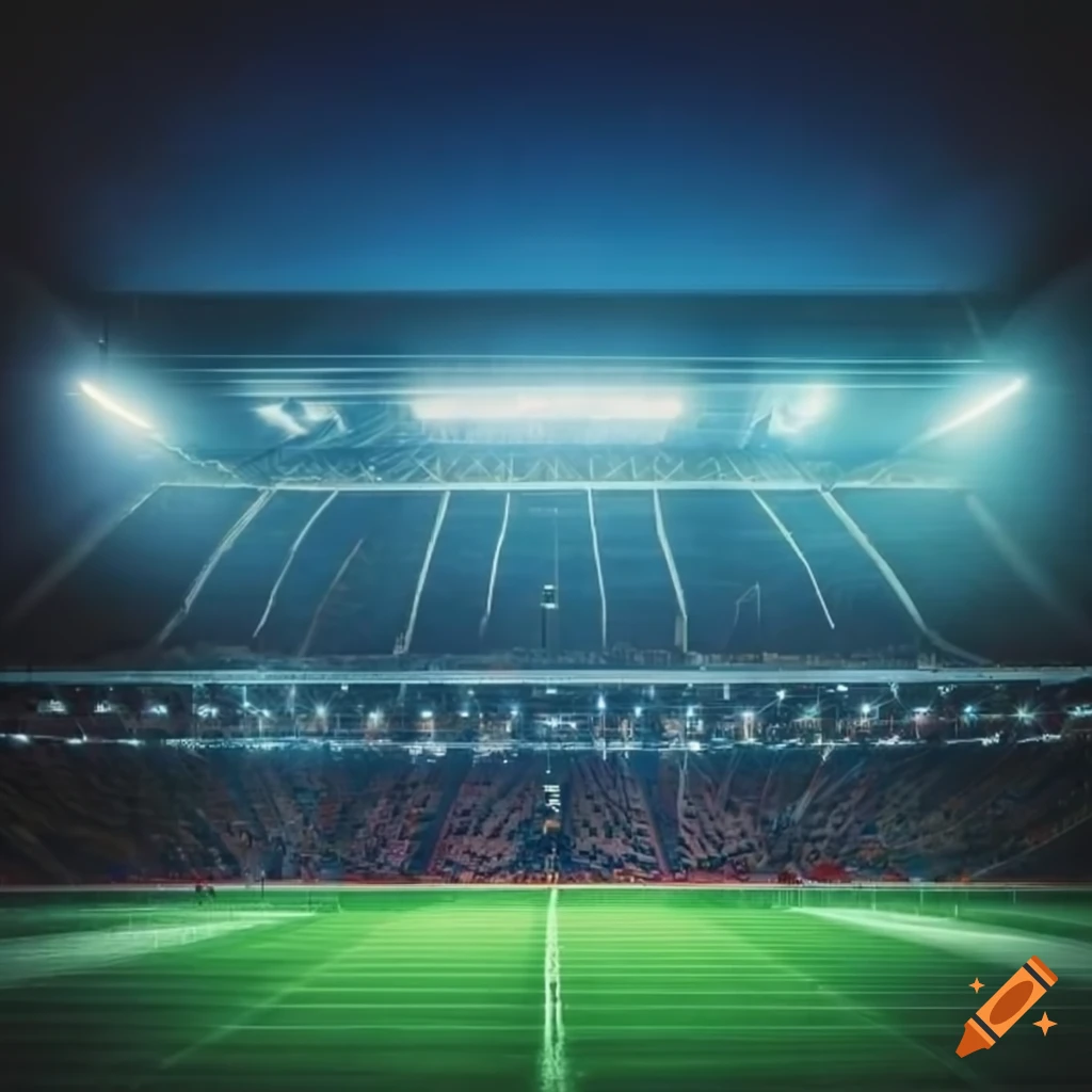 Football stadium view from the pitch during a game night on Craiyon