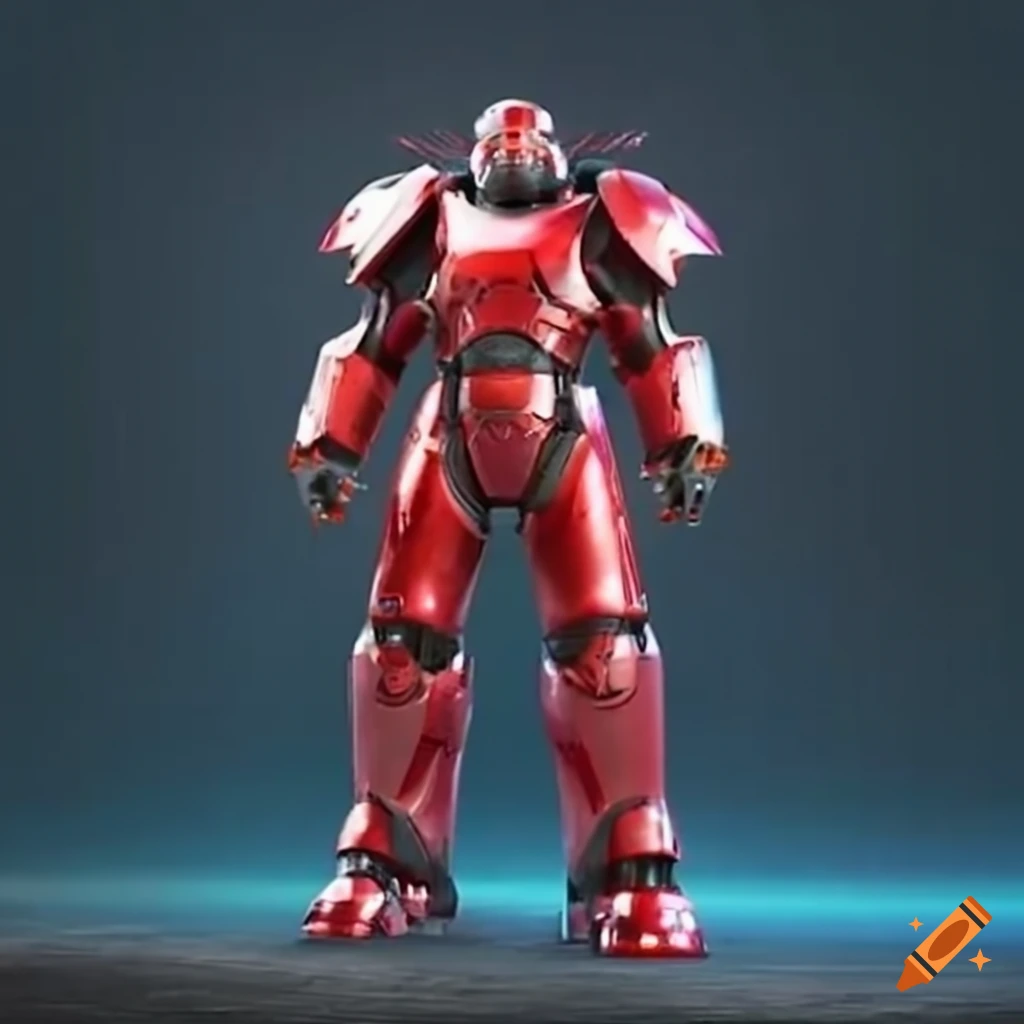 Red crystal power armor with jet pack turbines on Craiyon
