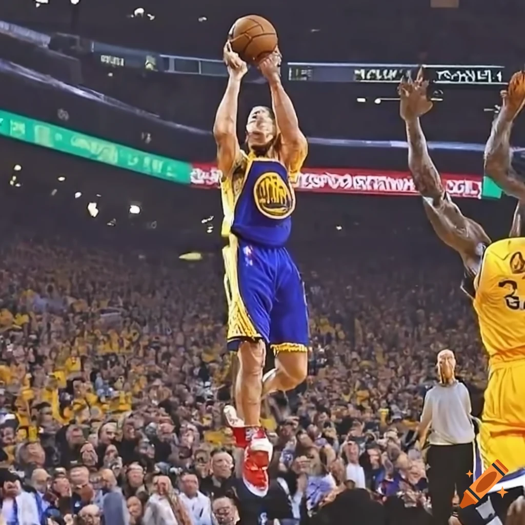 Nba star stephen curry scoring game-winning shot in dramatic style on Craiyon