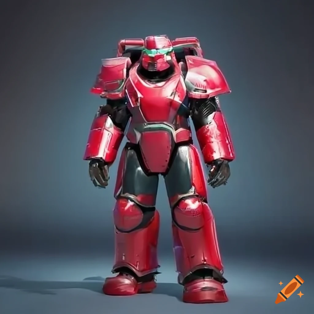 Red crystal power armor with jet pack turbines on Craiyon