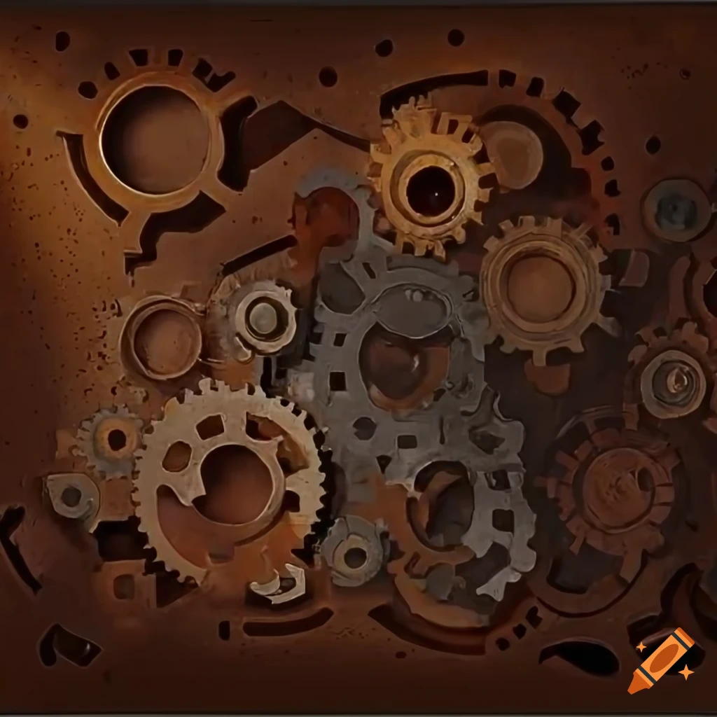 2d vector mechanical shape abstract with realistic gears in a rusty ...