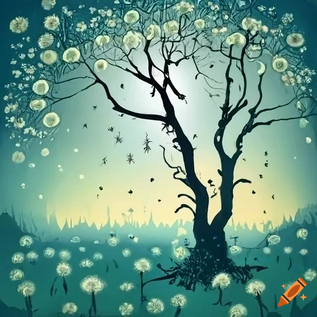 Medieval Bestiary in an ethereal landscape with Dandelion Trees on Craiyon