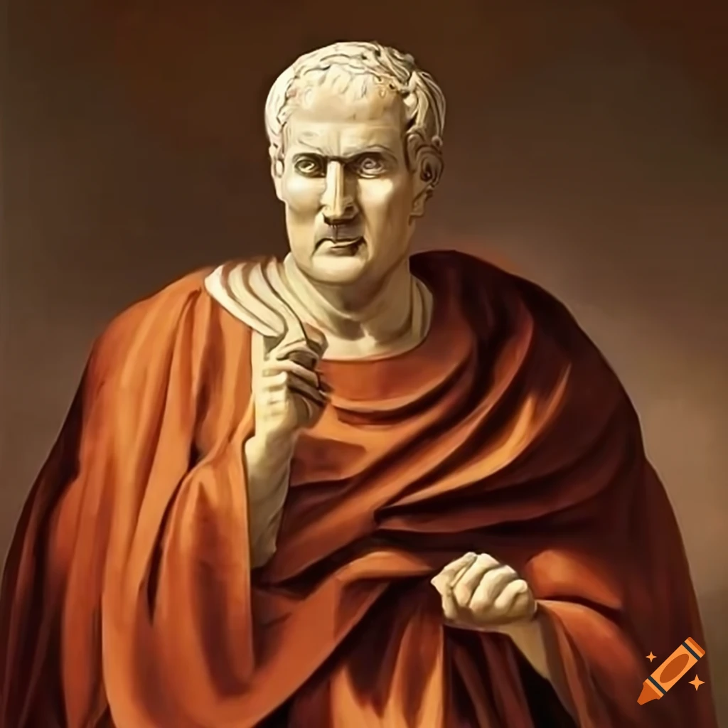 Cicero delivering an oration to the Roman Senate in a classical setting ...