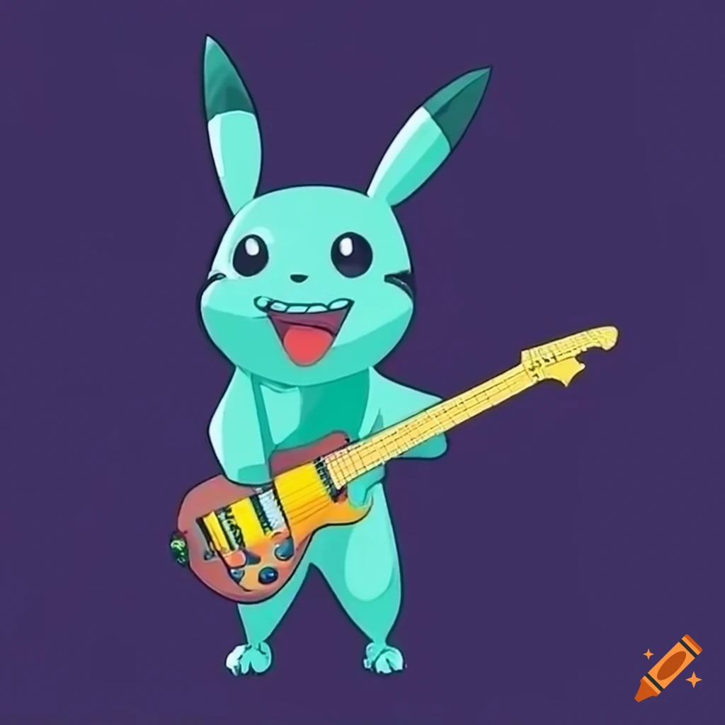 Pikachu playing an electric guitar on stage on Craiyon
