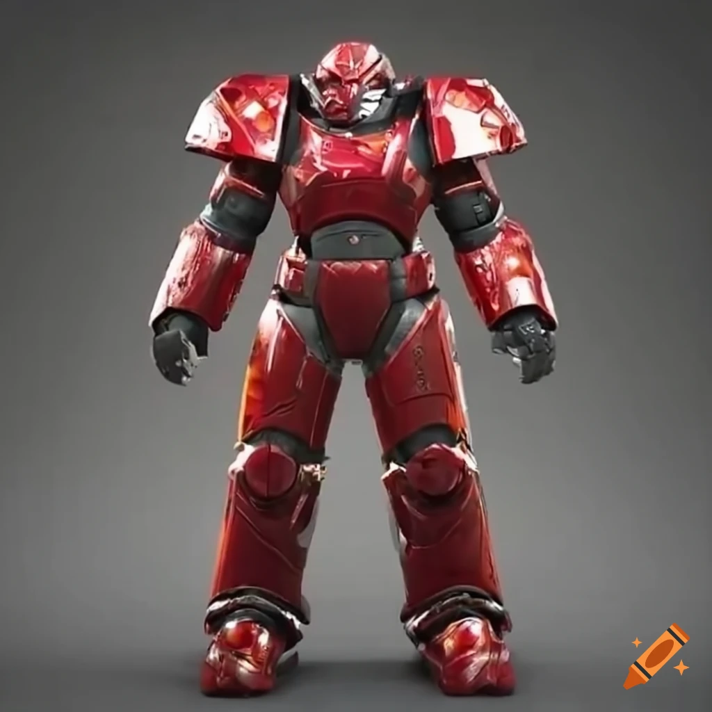 Full body power armor made of red crystals on Craiyon