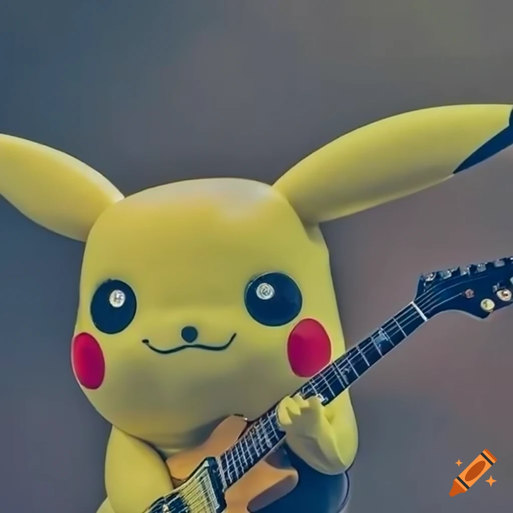 Pikachu playing an electric guitar on stage on Craiyon