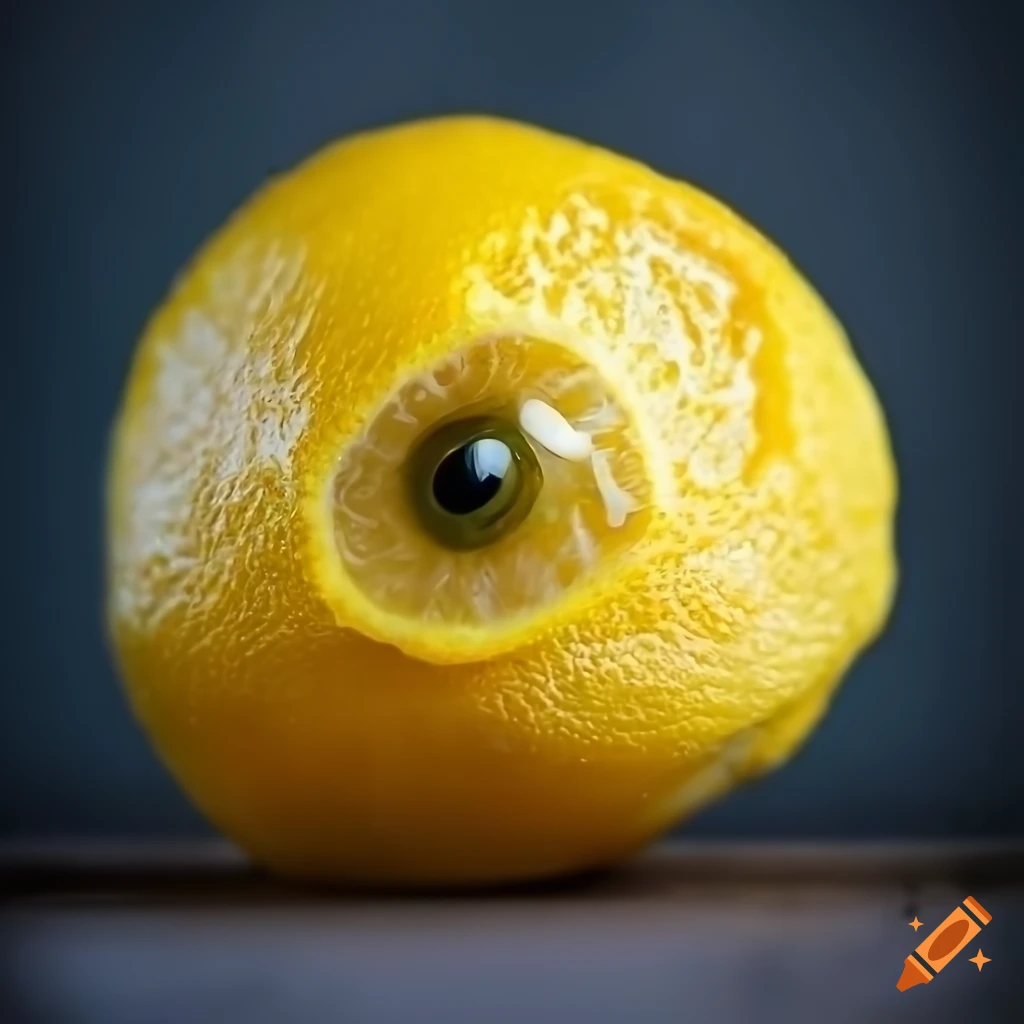 Surreal lemon with one eyeball in bokeh lighting on Craiyon