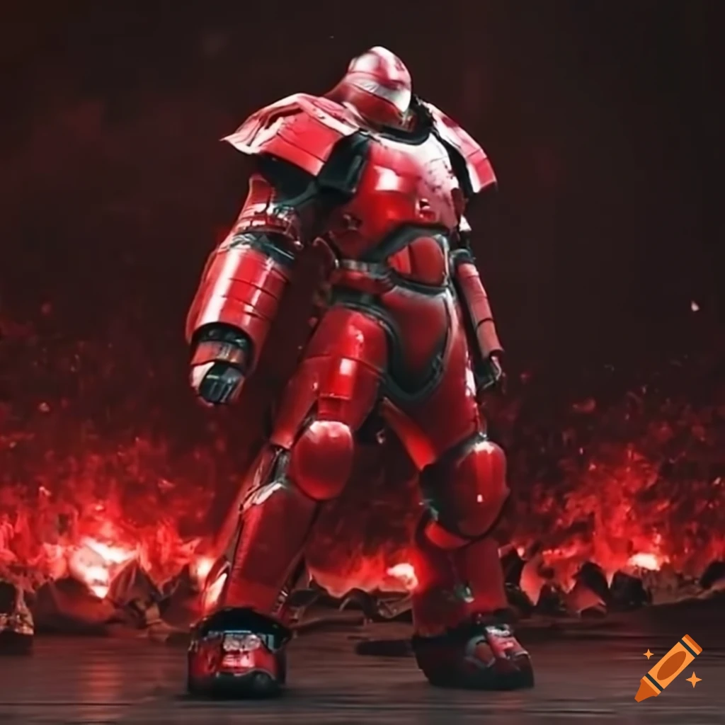 Full body red crystal power armor on Craiyon