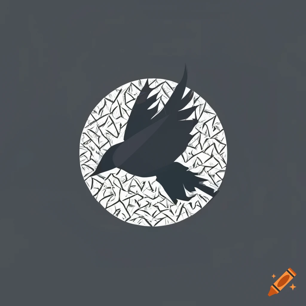 Minimalist geometric crow logo design in black and white on Craiyon