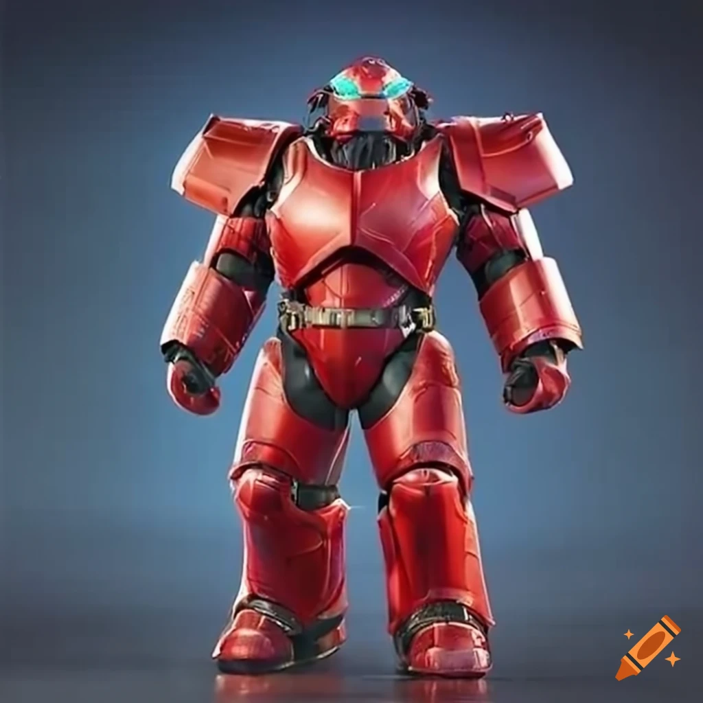 Red crystal power armor with jet pack turbines on Craiyon