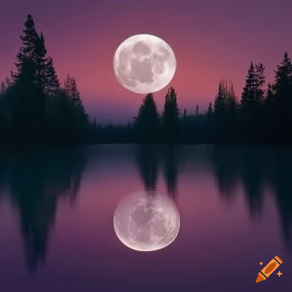 Full moon casting a soft glow on a tranquil landscape on Craiyon