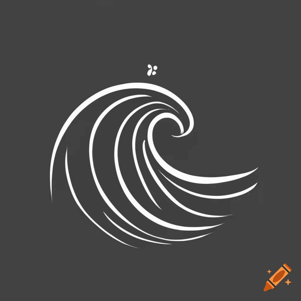 Simple and cute black and white big wave logo illustration on Craiyon