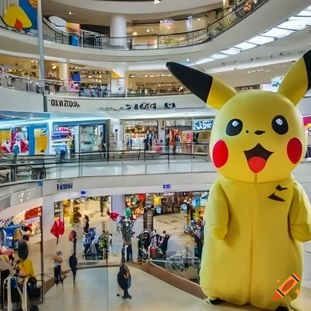 Shopping mall interior decorated with pikachu theme on Craiyon