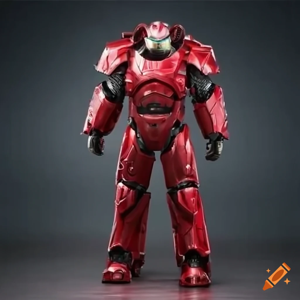 Full body red crystal power armor with jet pack turbines on Craiyon