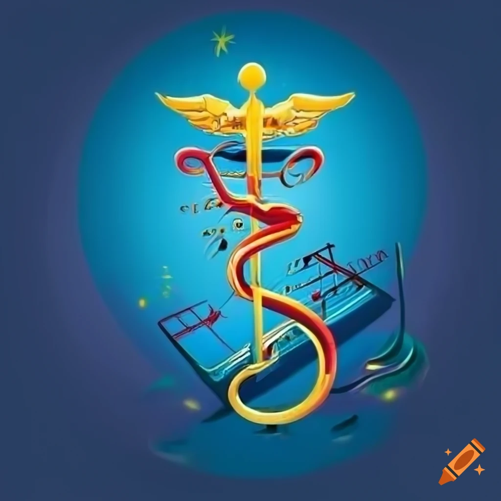 Logo of a doctor's office with caduceus symbol and musical note on Craiyon