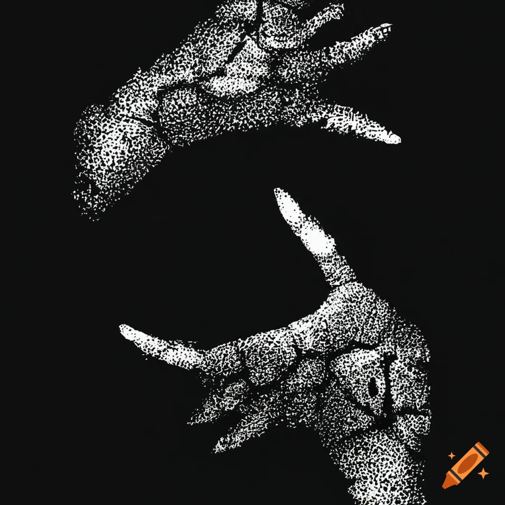 Stippled grunge clawed arm with texture in a screen print art style on ...