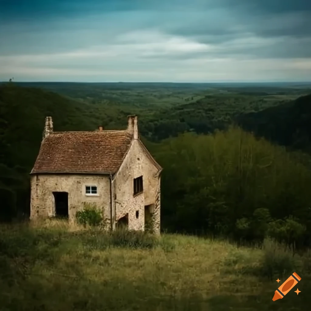 View of a lone house in the French countryside on Craiyon